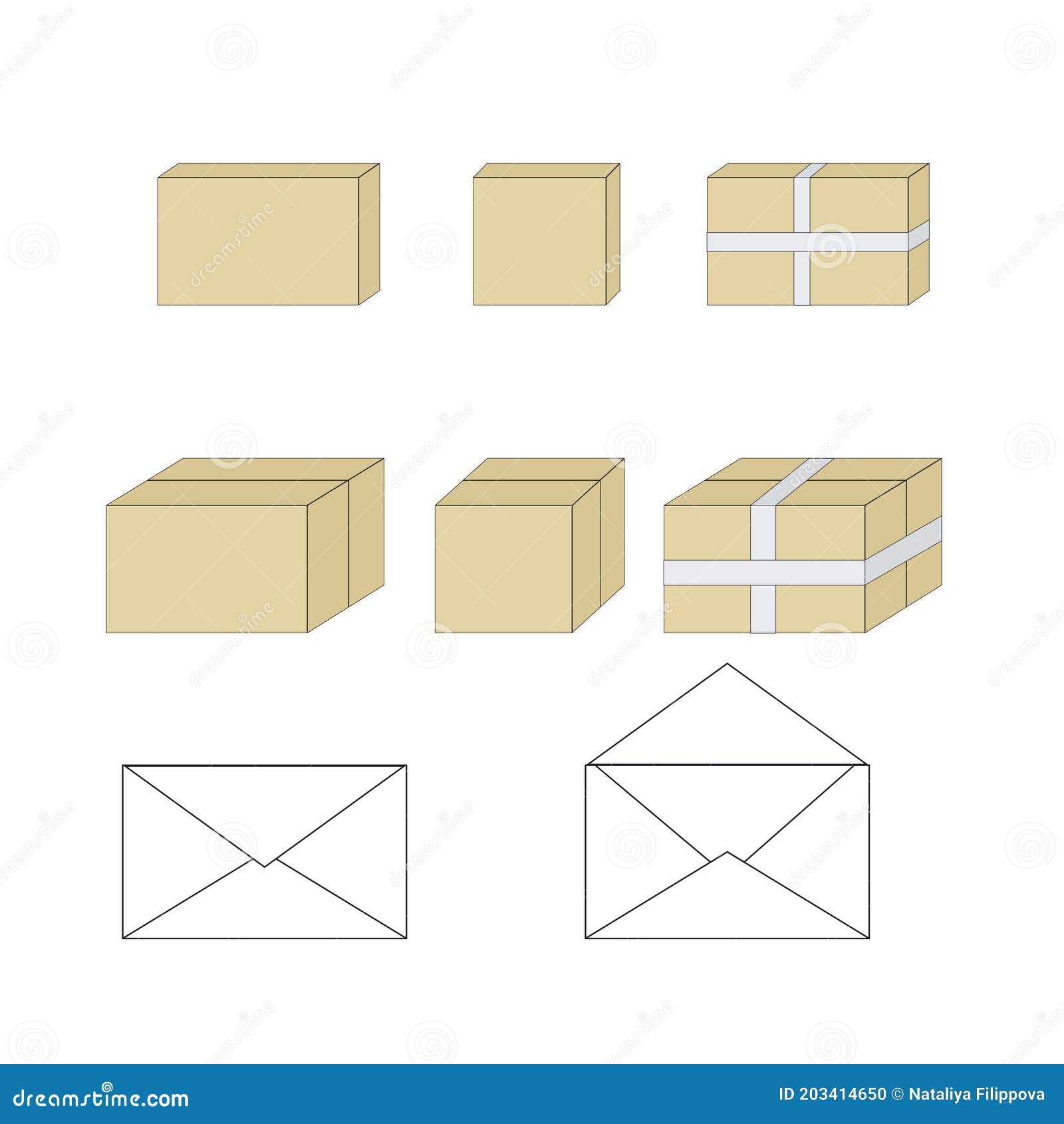 Set of Parcels and Envelopes Icons Stock Vector - Illustration of cube ...