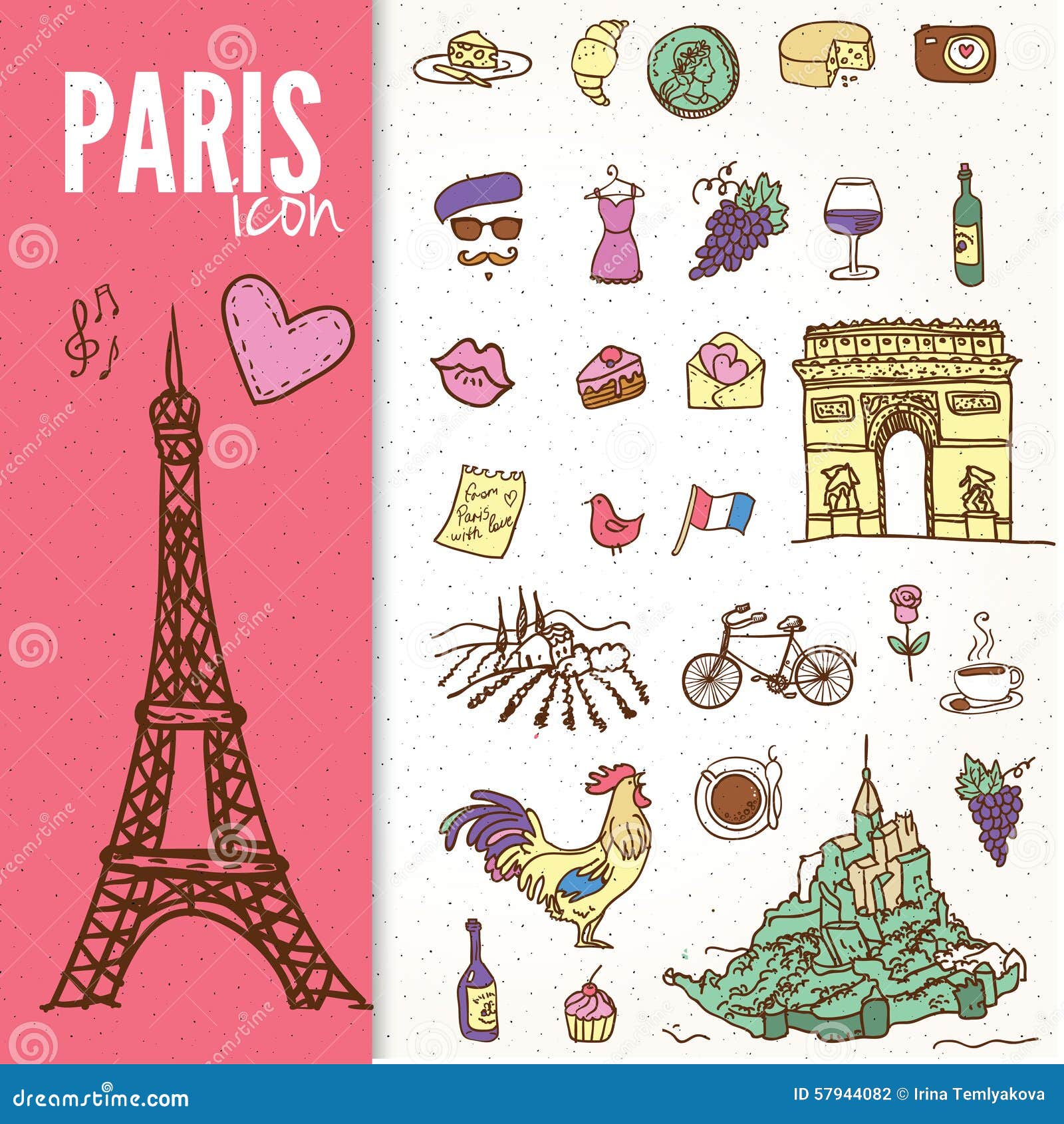 Set of Paris Landmarks and Icons Doodle Vector Stock Vector ...