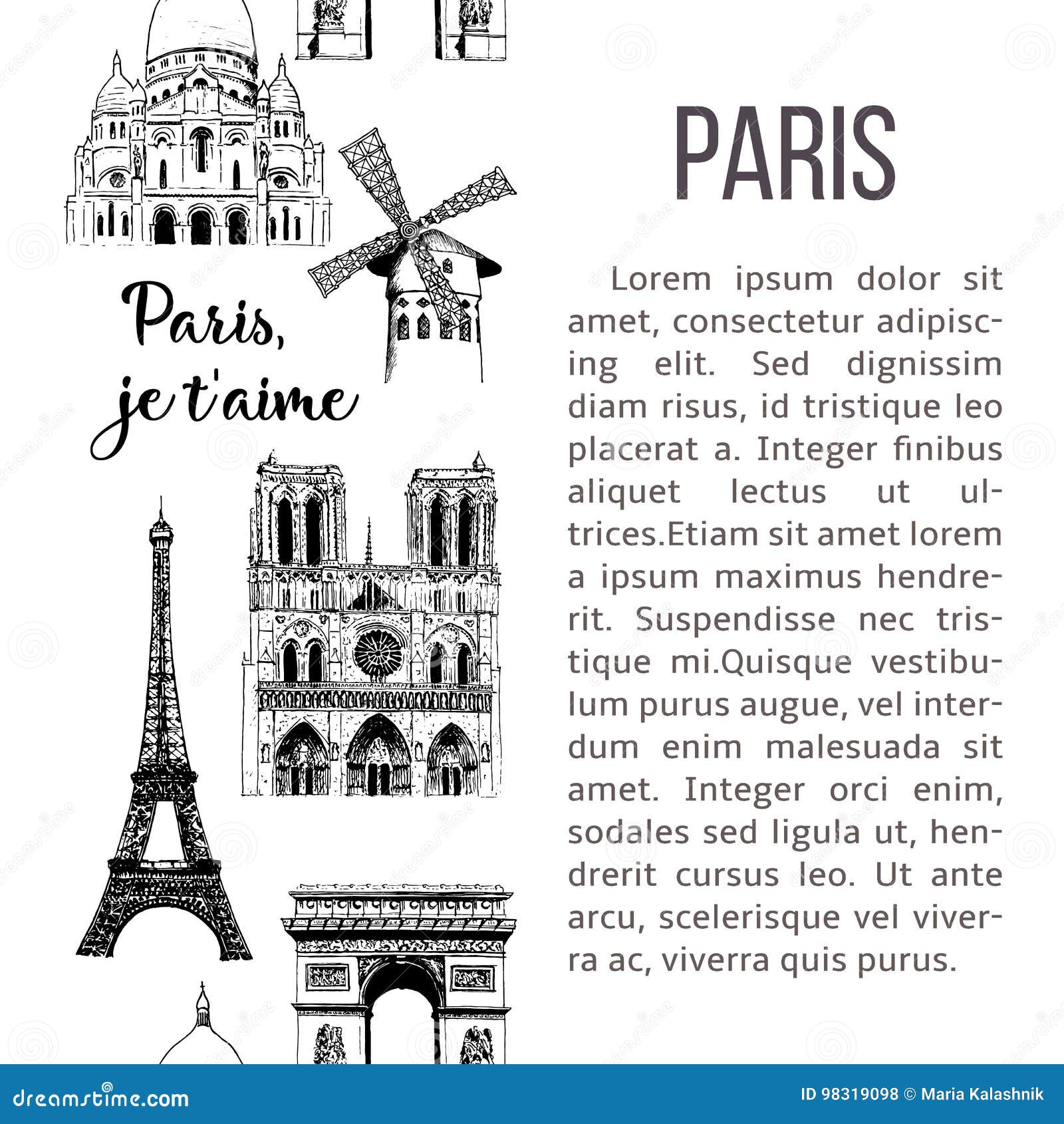 Set of Paris Symbols. Vertical Stripe with Description Text. Stock ...