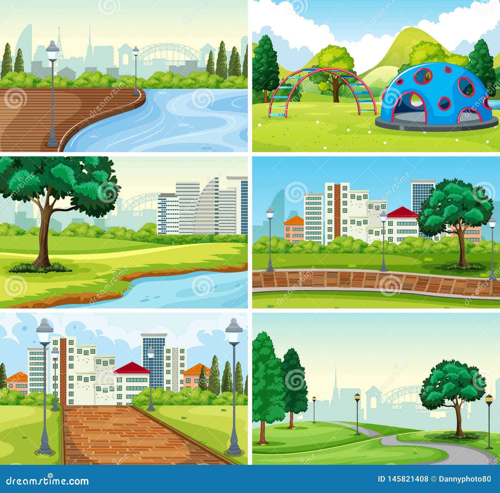 Set of park background stock vector. Illustration of countryside ...