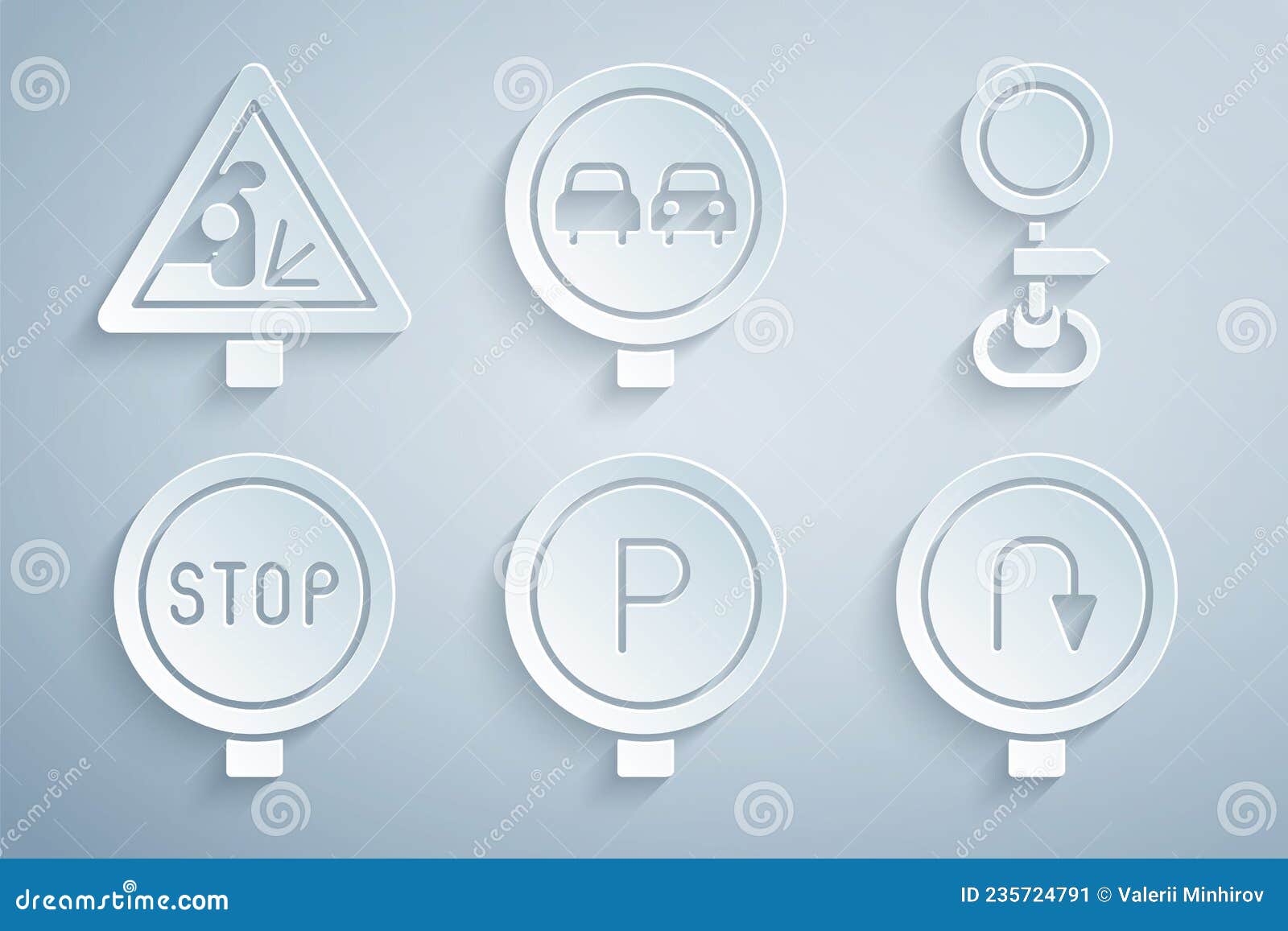 Set Parking, Road Traffic Sign, Stop, Turn Back Road, No Overtaking and ...