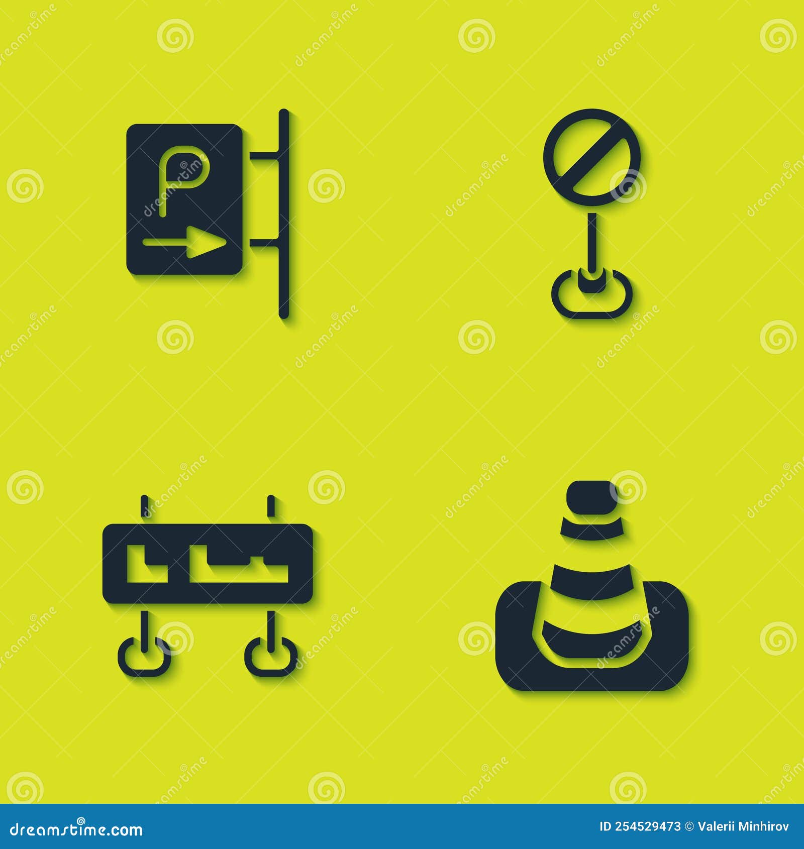 Set Parking, Traffic Cone, Road Traffic Sign and Stop Icon. Vector ...