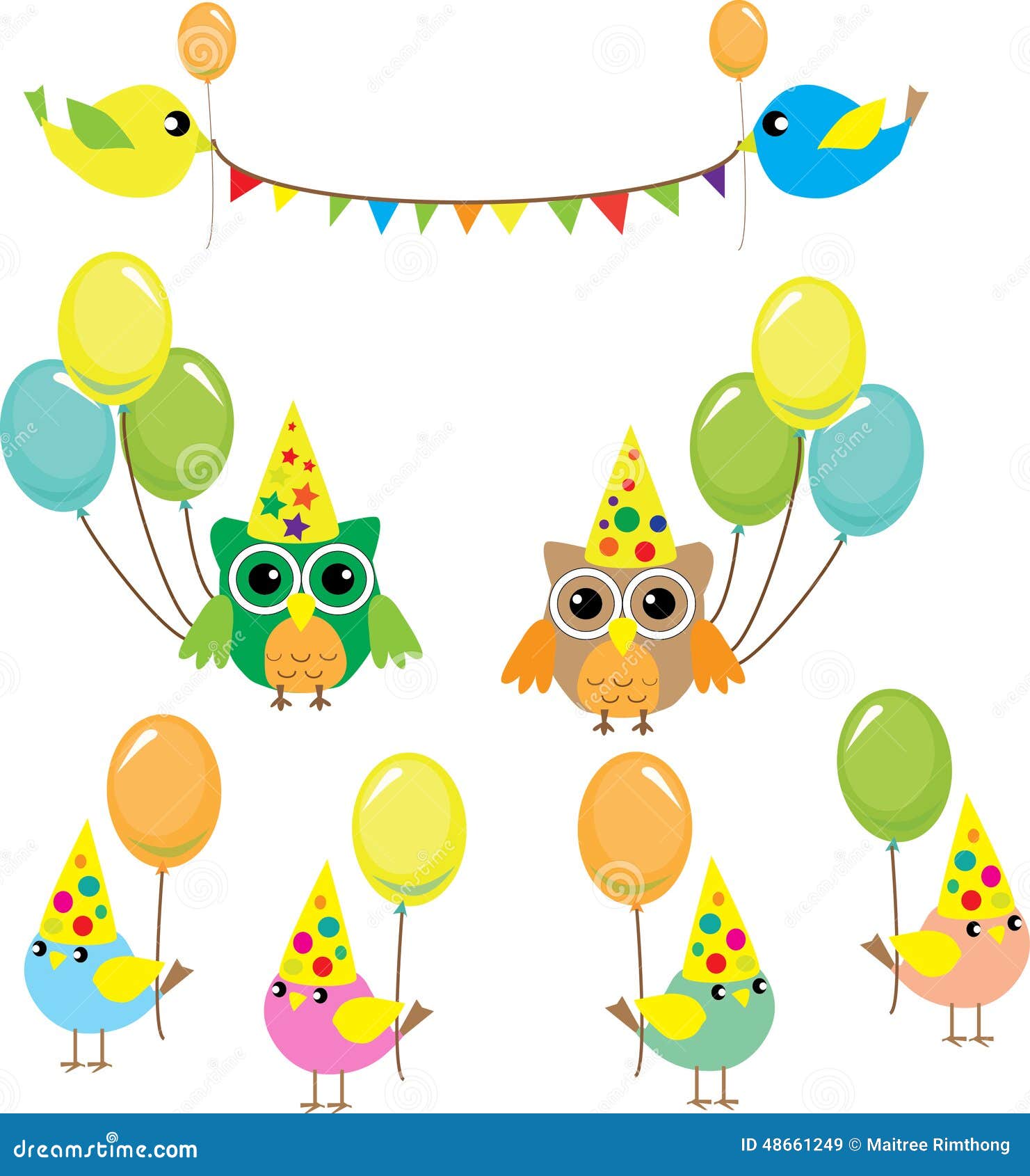 Set of party birds stock illustration. Illustration of hand - 48661249