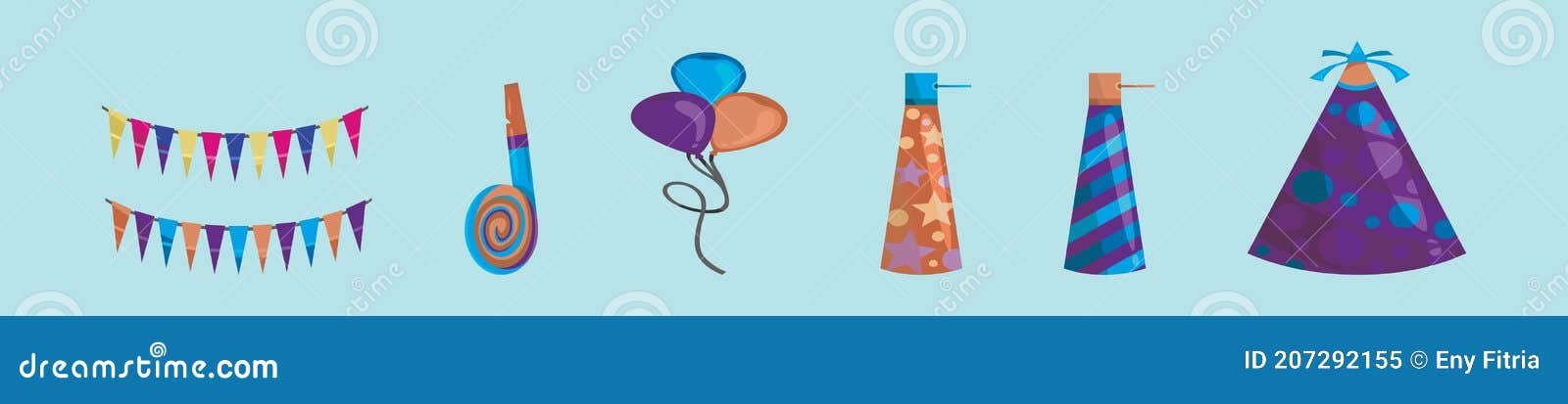 Set of Party Blower Cartoon Icon Design Template with Various Models ...