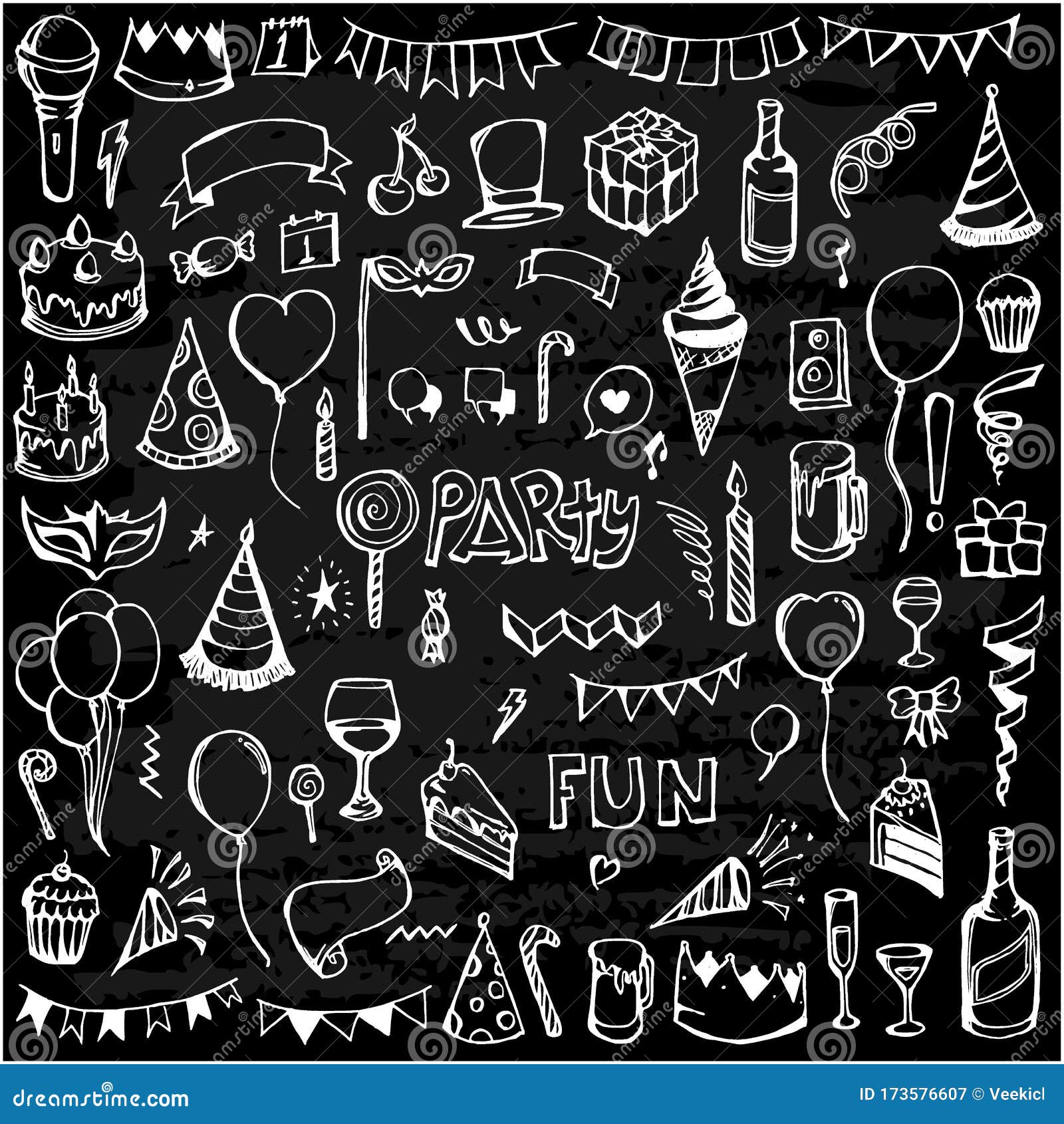 Set of Party Drawing Illustration Hand Drawn Doodle Sketch Line Vector ...