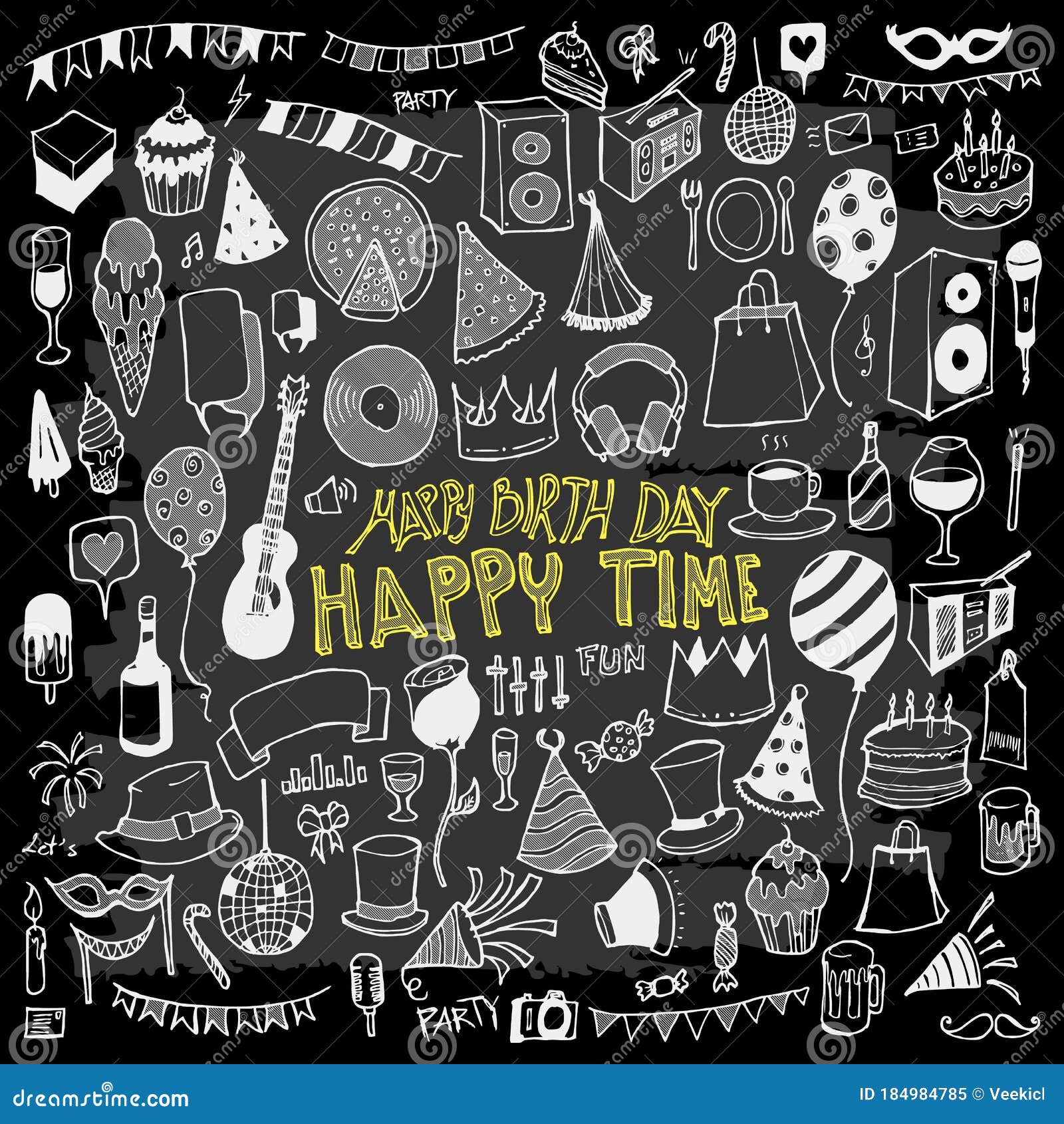 Set of Party Drawing Illustration Hand Drawn Doodle Sketch Line Vector ...