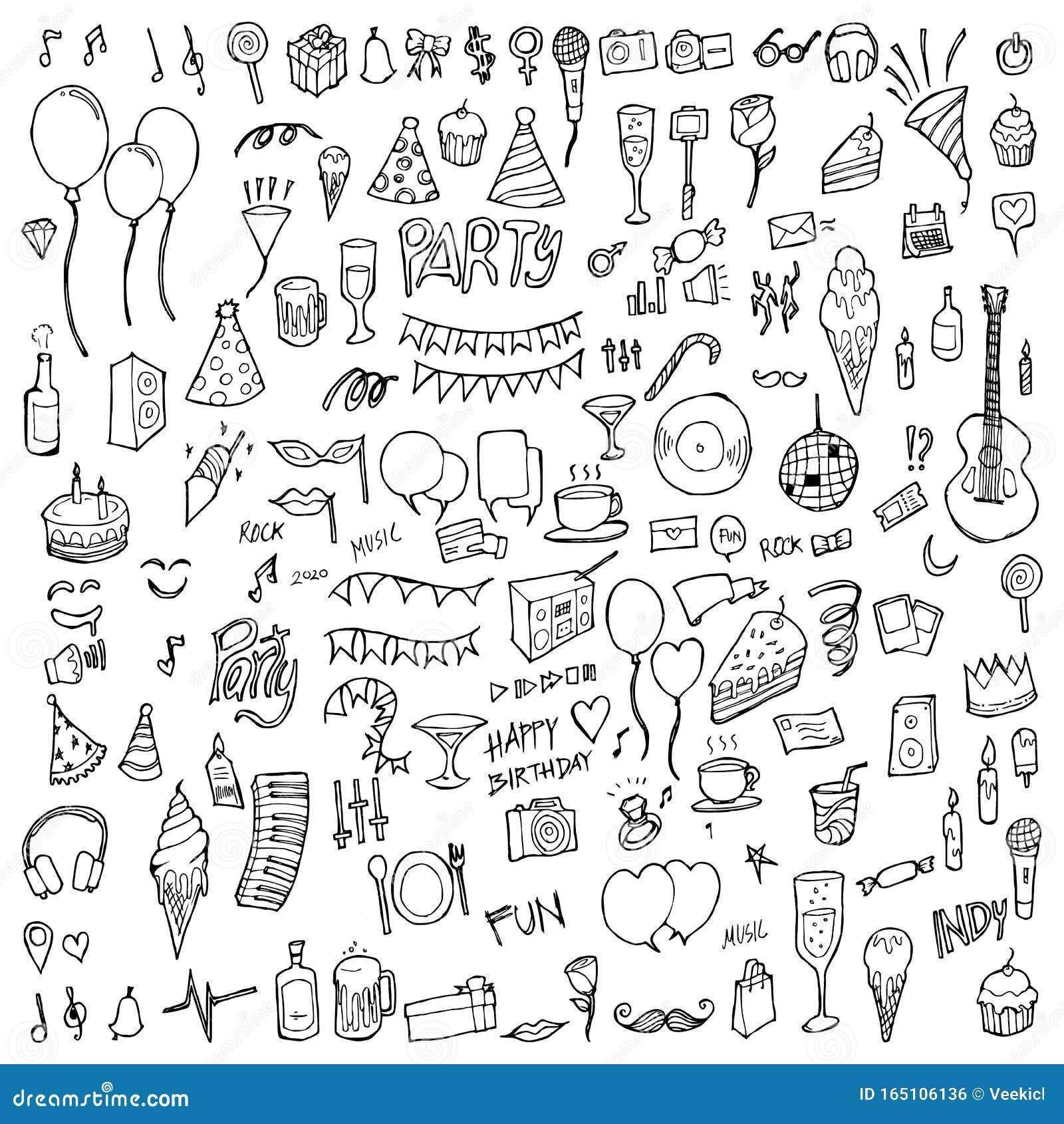 Set of Party Drawing Illustration Hand Drawn Doodle Sketch Line Vector ...