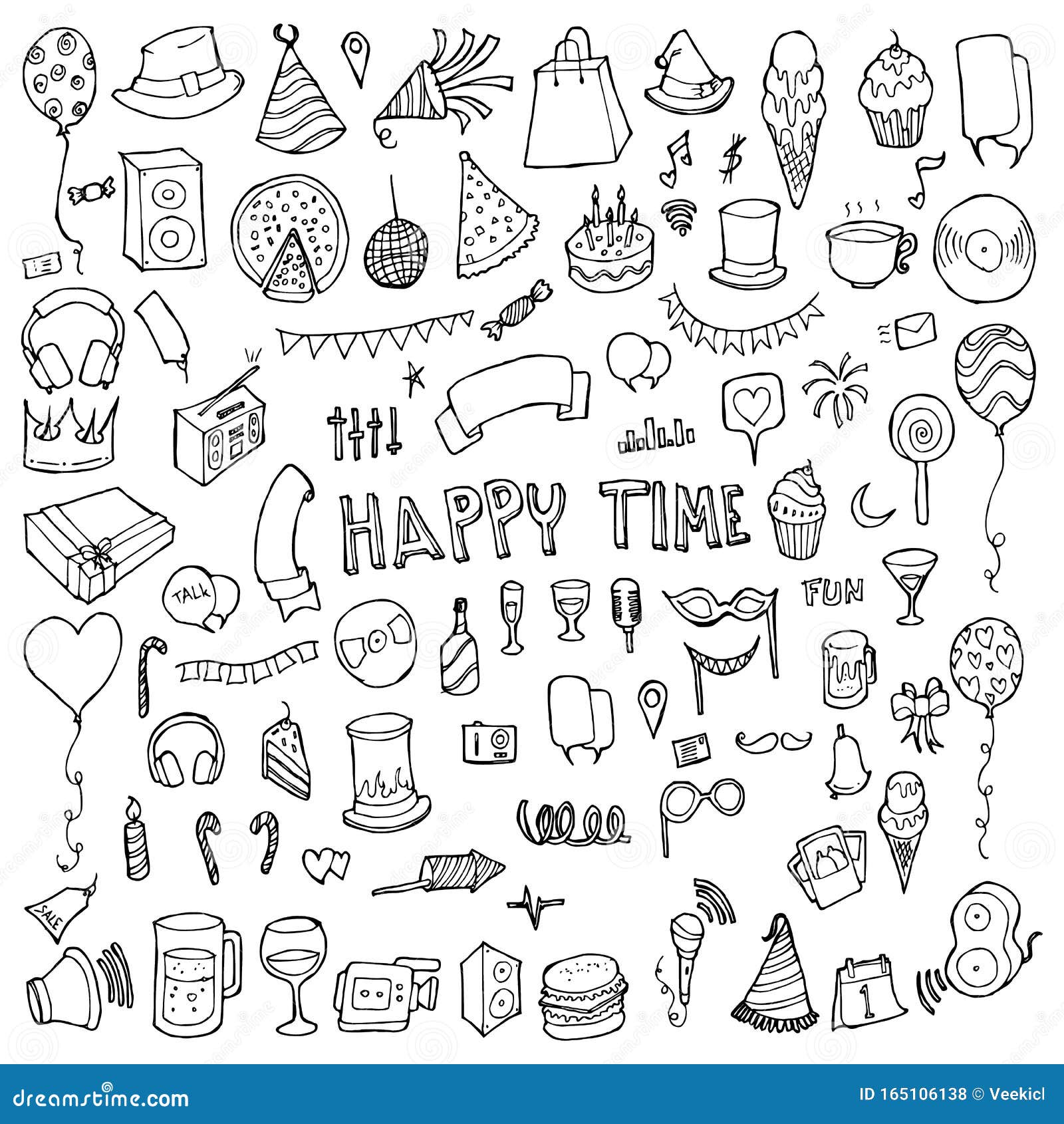 Set of Party Drawing Illustration Hand Drawn Doodle Sketch Line Vector ...
