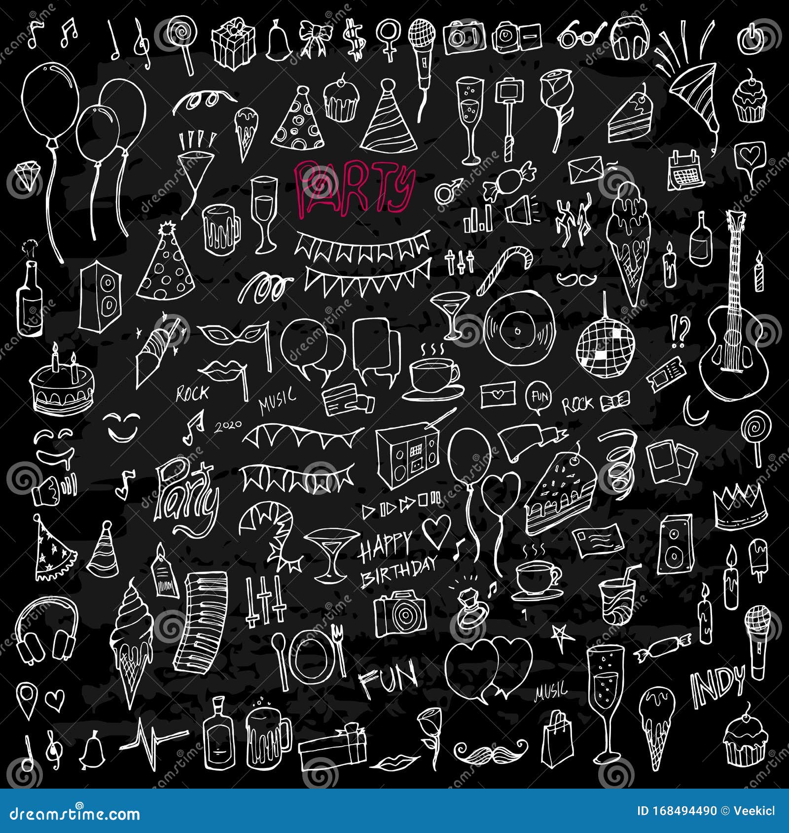 Set of Party Drawing Illustration Hand Drawn Doodle Sketch Line Vector ...