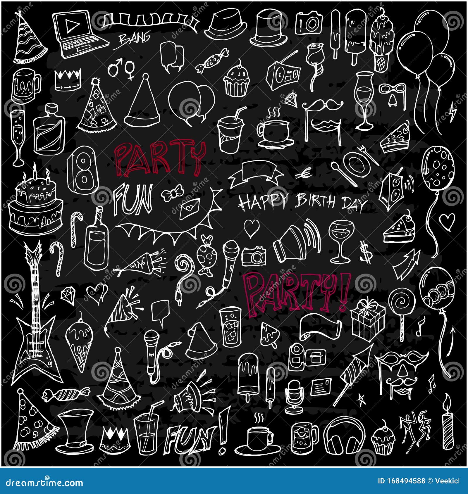 Set of Party Drawing Illustration Hand Drawn Doodle Sketch Line Vector ...