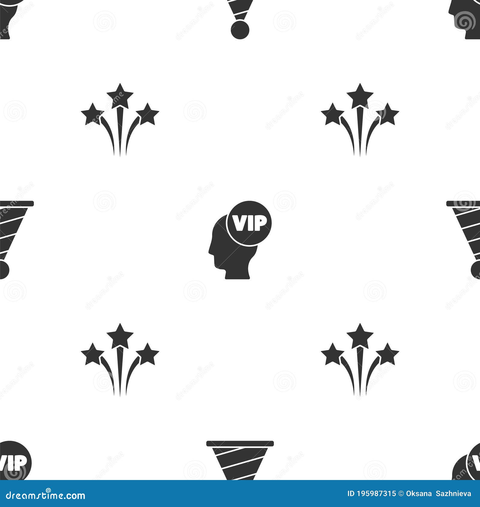 Set Party Hat, Vip Inside Head and Firework on Seamless Pattern. Vector ...