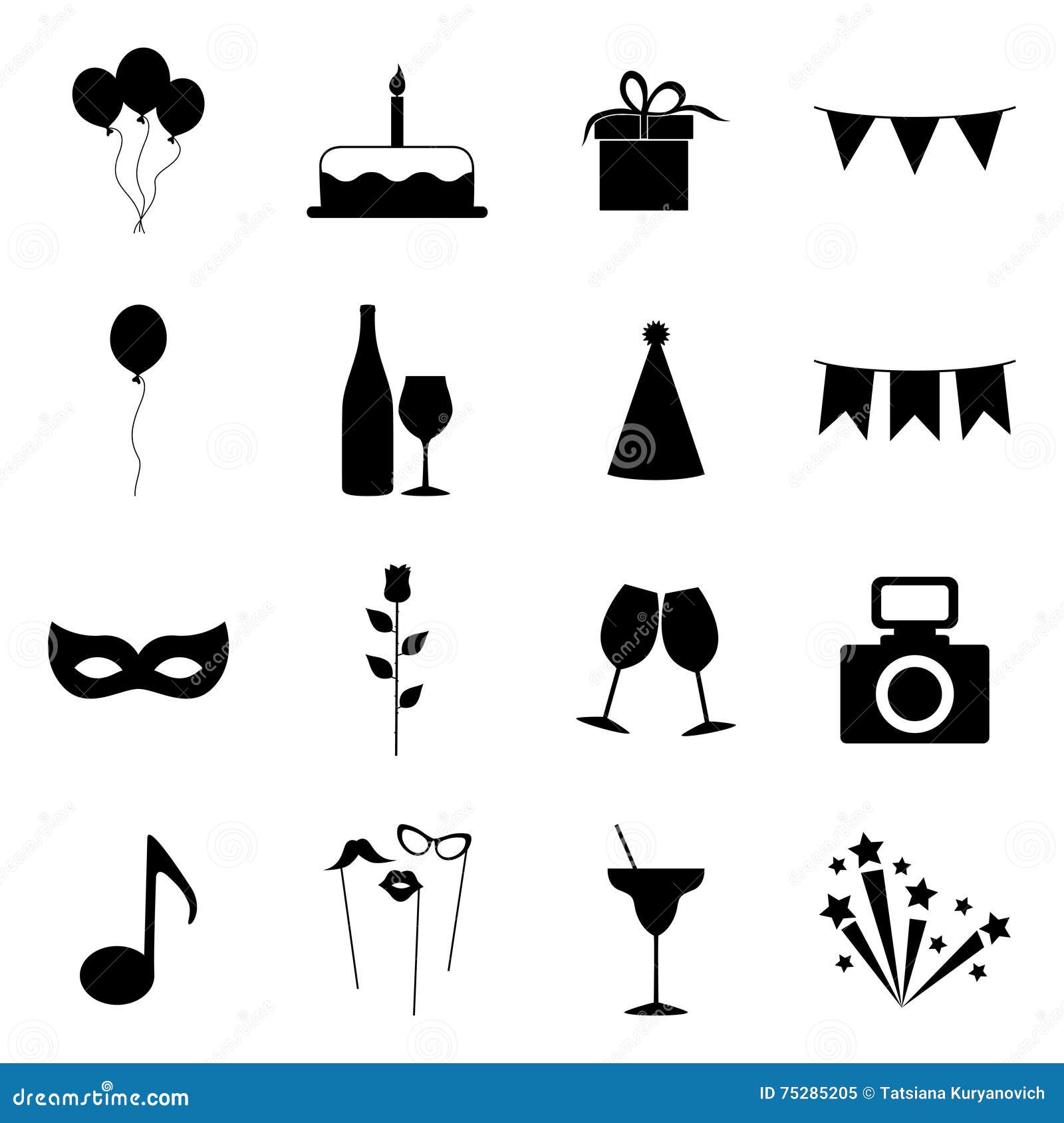 Set of Party Icons, Vector Illustration Stock Vector - Illustration of ...
