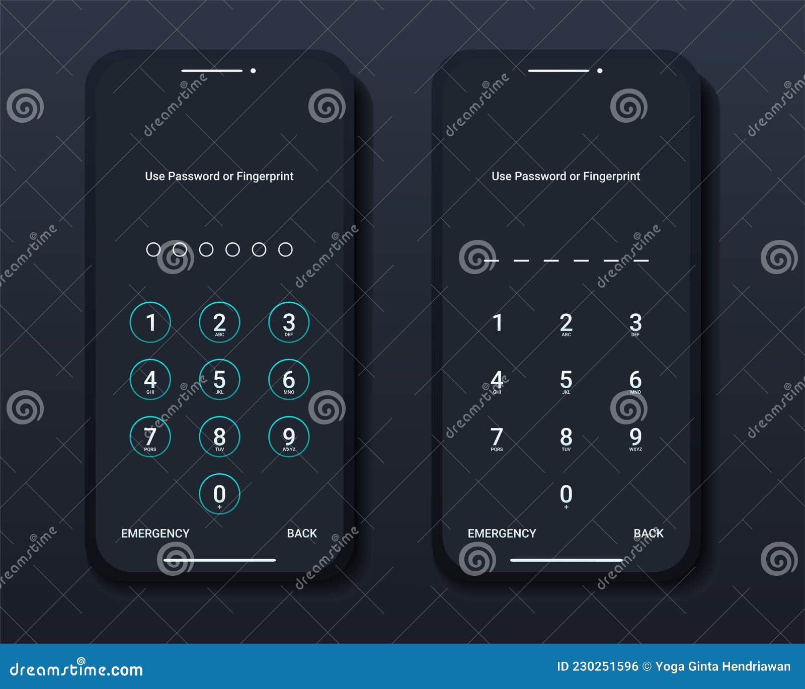 Set of Pass Code Numeric Interface for Lock Screen Login or Enter Password Pages on Smartphone ...