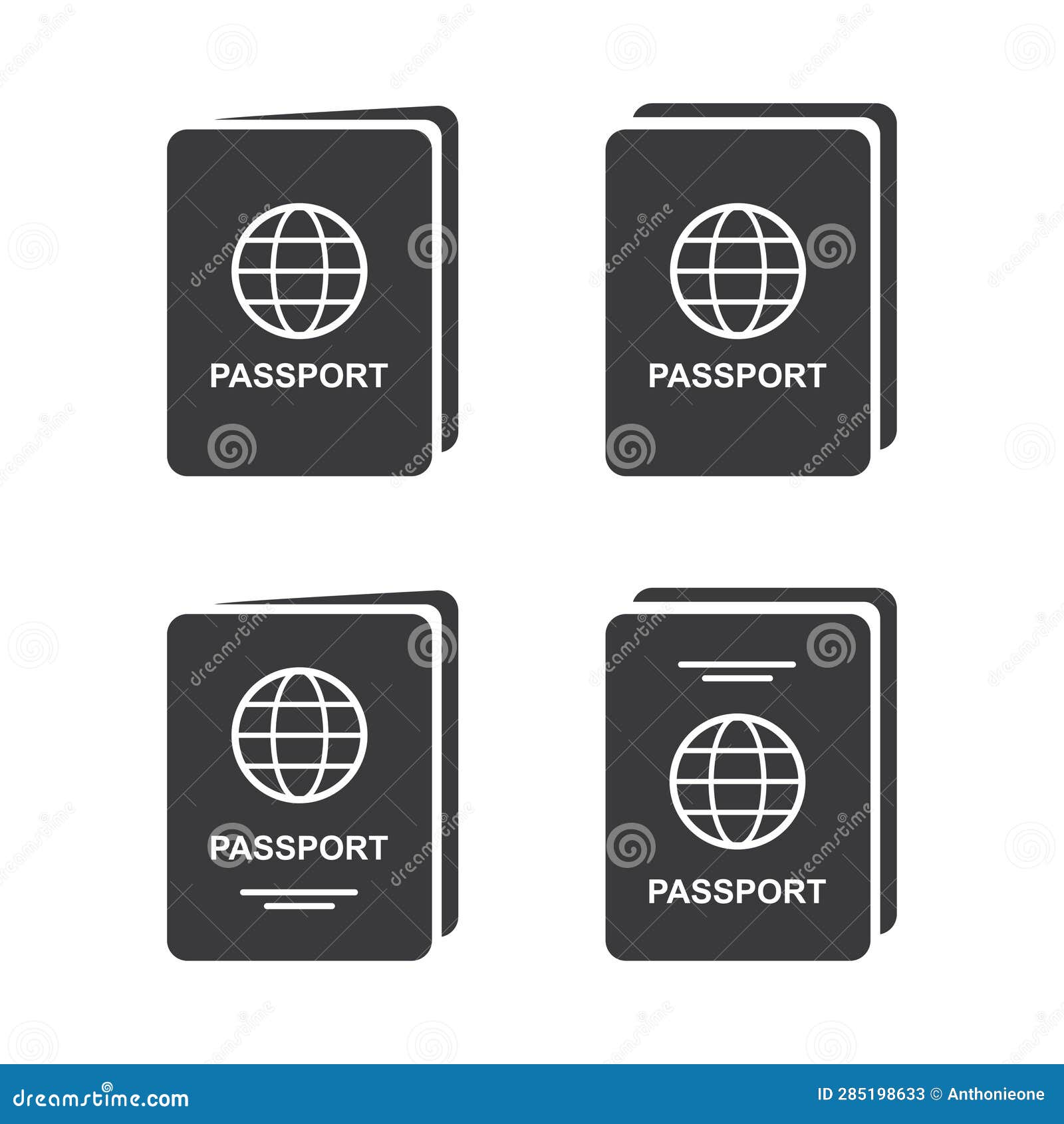 Set of Passport Icon, Identification, Citizenship Document Identity ...