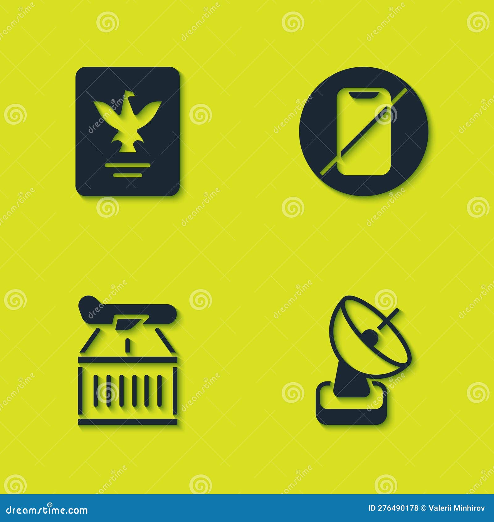 Set Passport, Radar, Plane and No Cell Phone Icon. Vector Stock Vector ...