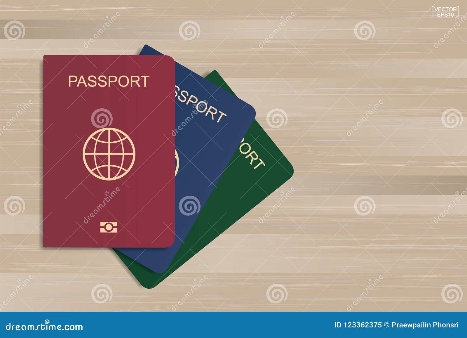 Set Of Passport On Wood Background Vector Stock Vector Illustration