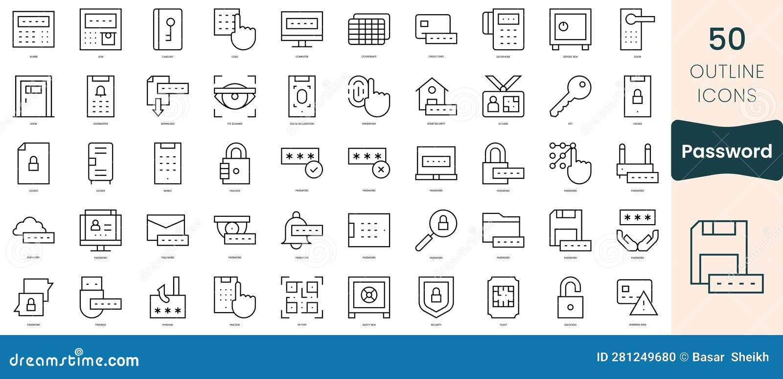 Set of Password Icons. Thin Linear Style Icons Pack Stock Vector ...