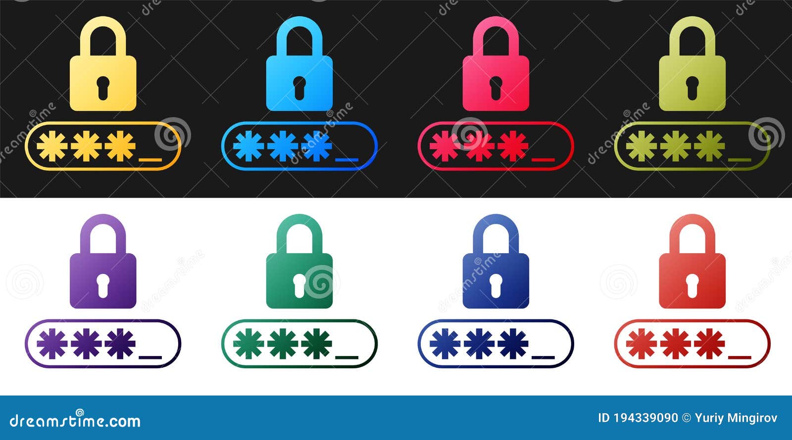 Set Password Protection and Safety Access Icon Isolated on Black and ...