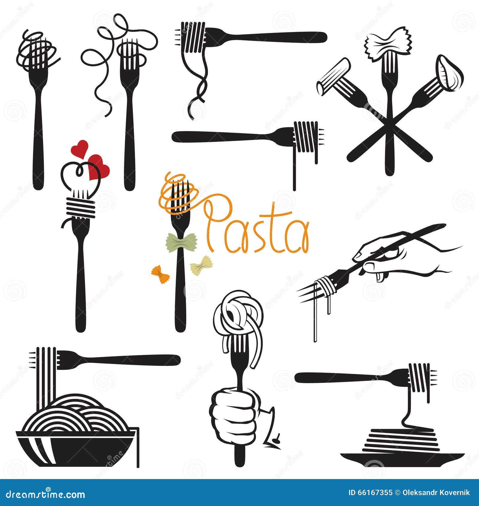 Set of pasta elements stock vector. Illustration of heart - 66167355