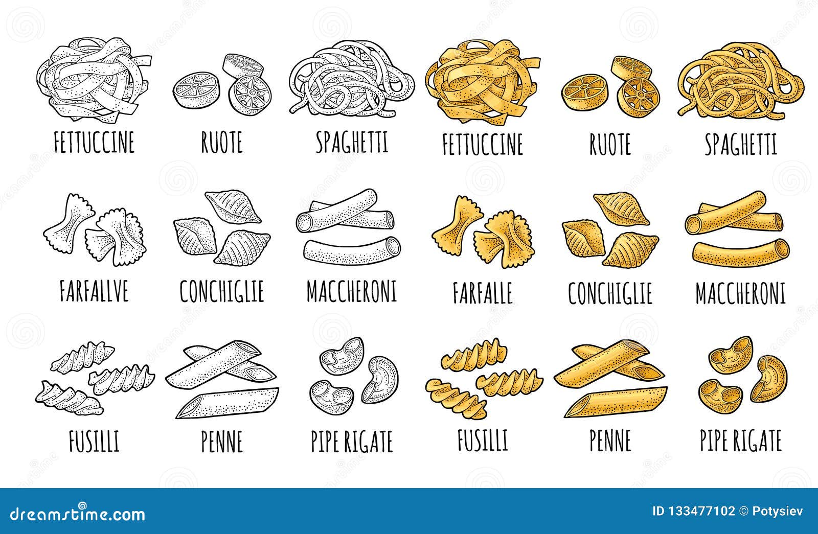 Pasta Maccheroni. Vector Color Illustration Isolated On White ... Pasta Maccheroni. Vector Color Illustration Isolated On White ...