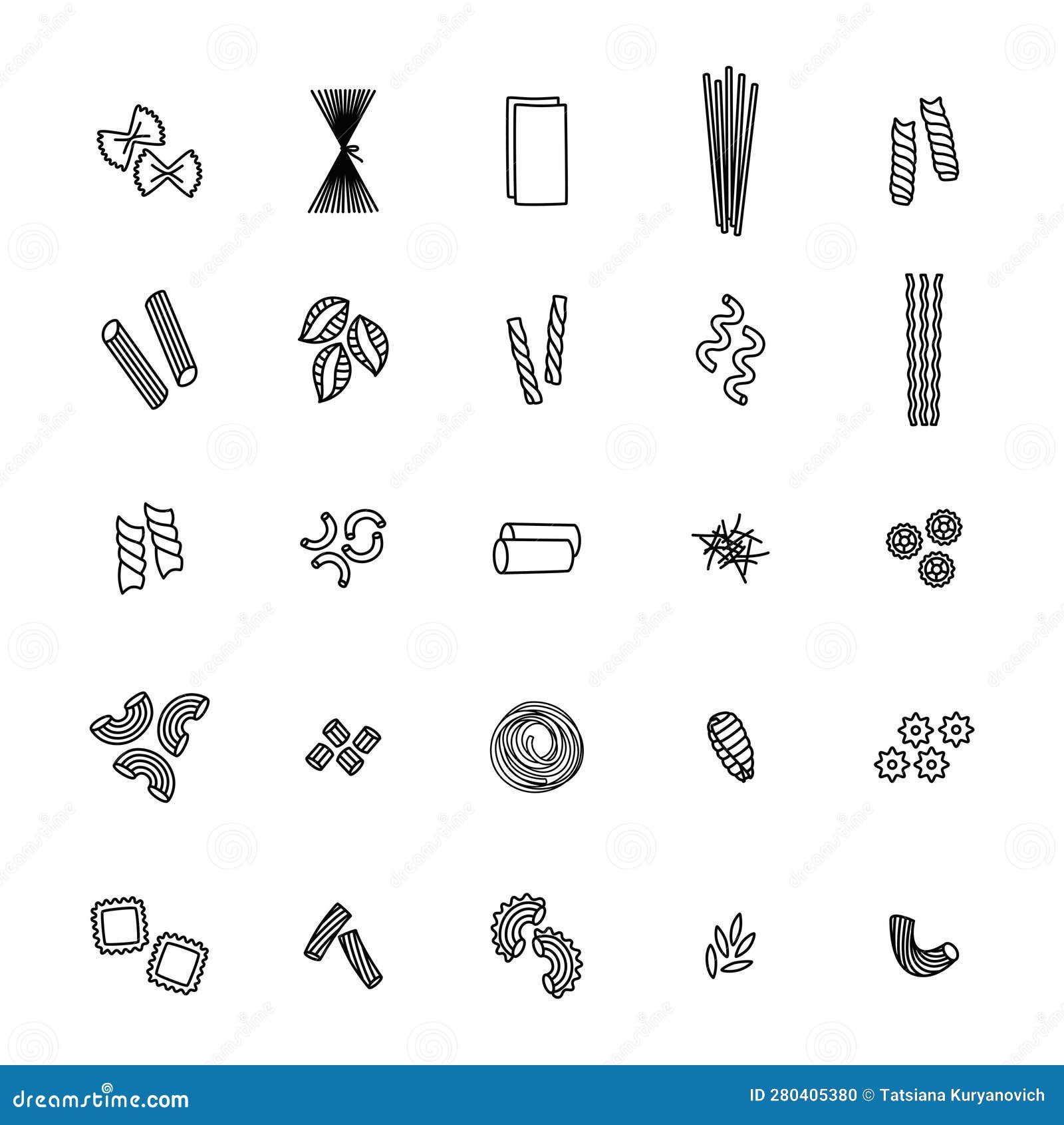 Set of Pasta Icon. Different Types of Pasta. Vector Illustration Stock ...