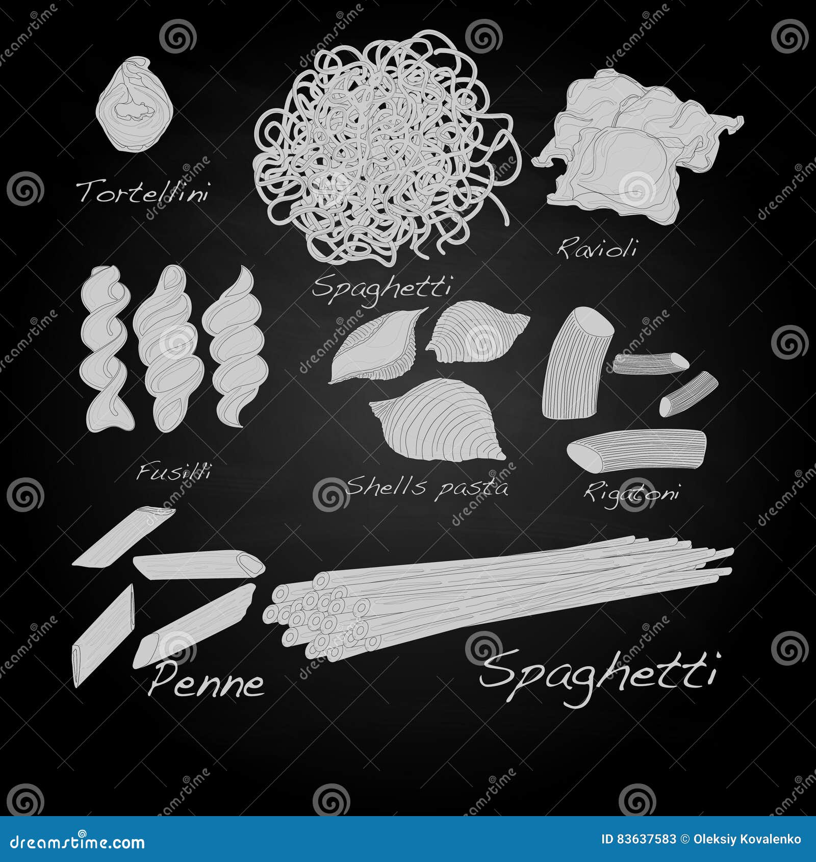 Set of Pasta Shapes. Vector. Stock Vector - Illustration of cuisine ...