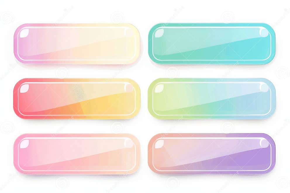 Set of Pastel Color Gradient Buttons with Rectangular Shape and Rounded ...