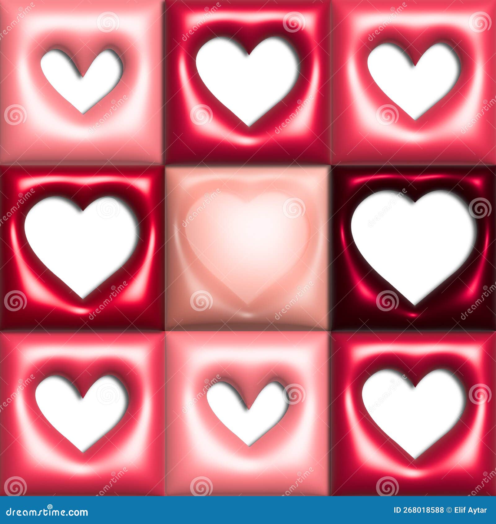 Set of Pastel Pink and Red Soft 3D Heart Shape Frame Design. Collection ...