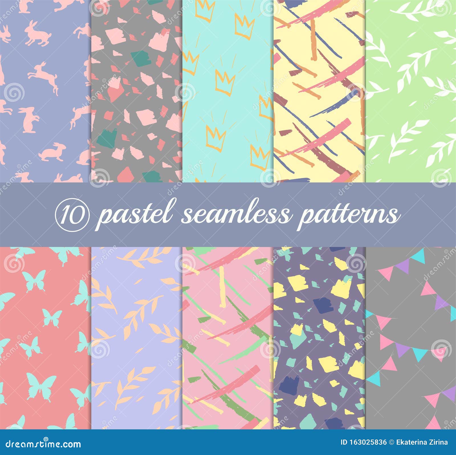 Set of 10 Pastel Seamless Patterns. Vector Graphics Stock Illustration ...