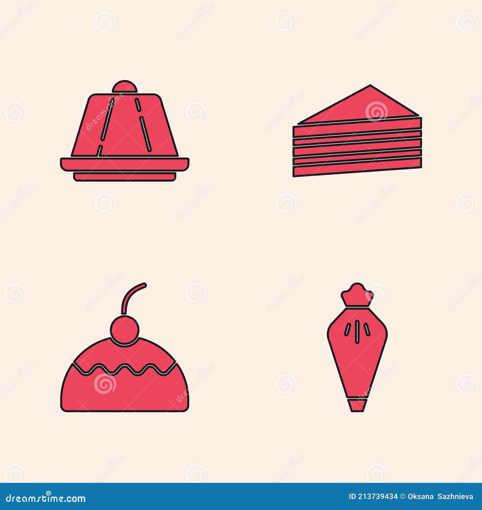 Set Pastry Bag, Pudding Custard, Cake and Icon. Vector Stock Vector ...