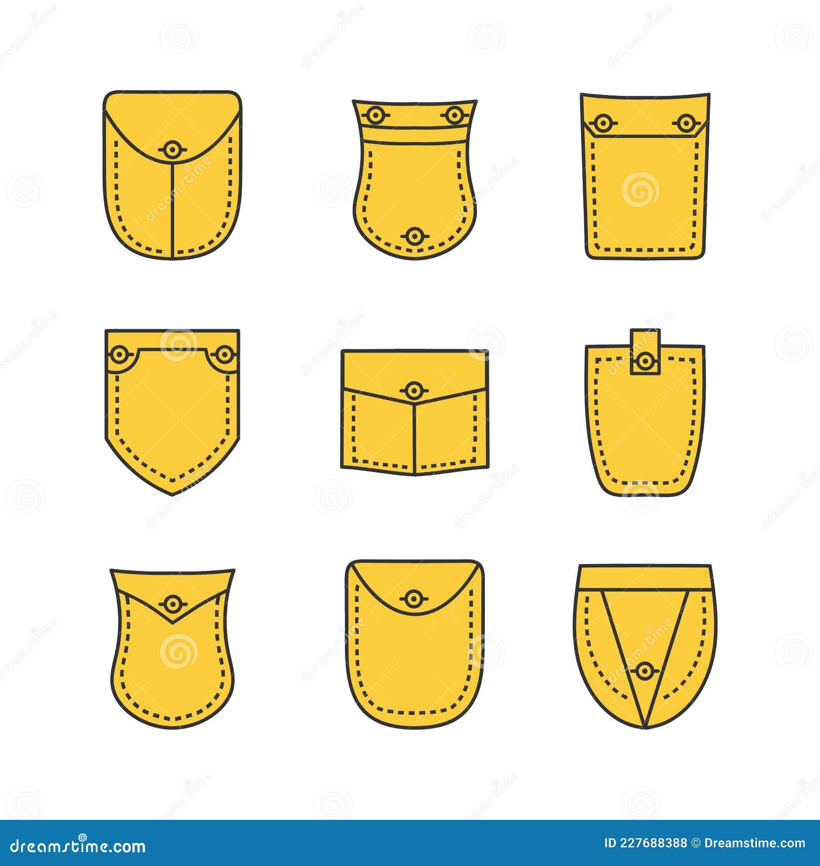 Set of Patch Pockets, Fabric for Clothes. Stock Illustration ...