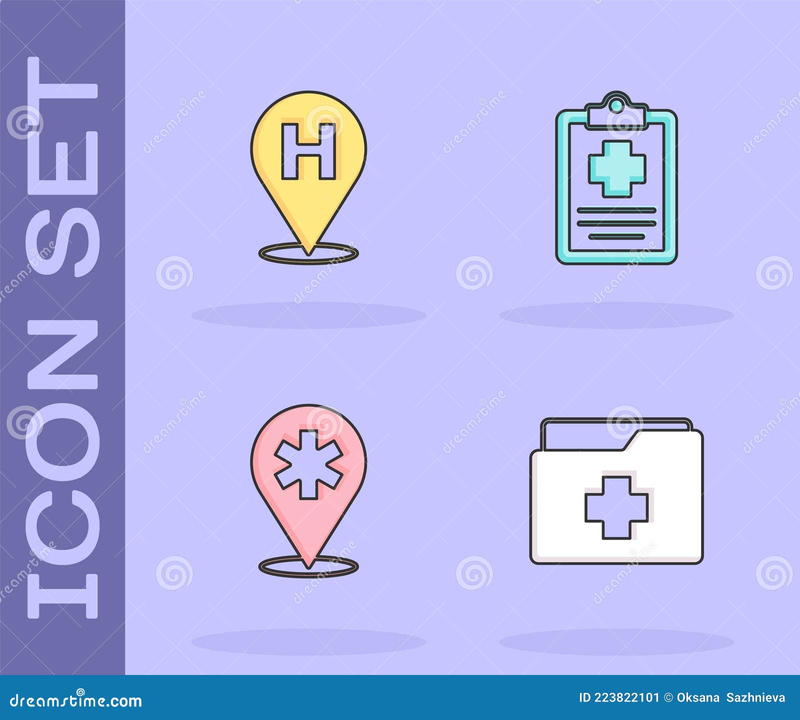 Set Patient Record, Location Hospital, and Icon. Vector Stock Vector ...