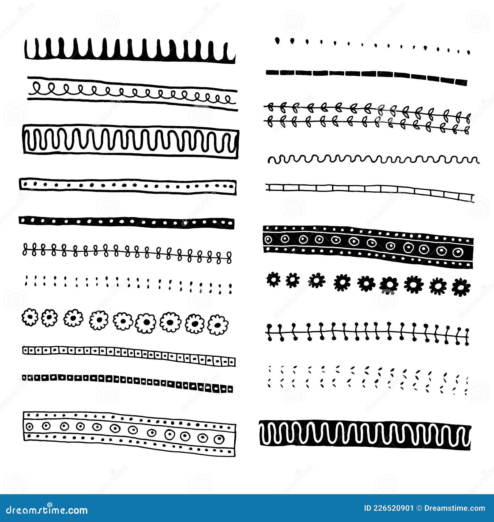 Set of 21 Pattern Brushes. Vector Illustration. Isolated on a White ...
