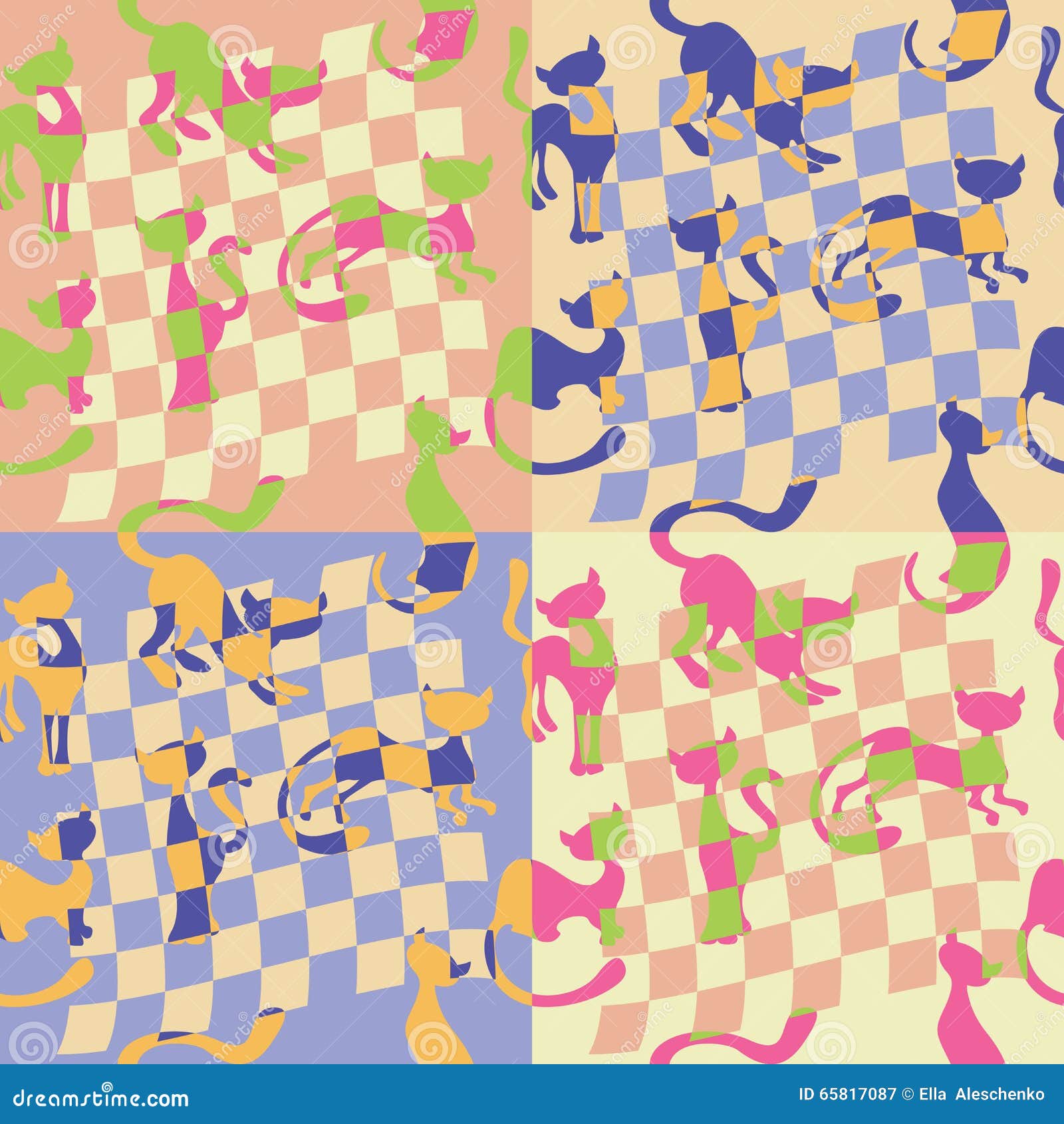 Set of patterns with cats stock vector. Illustration of pink - 65817087