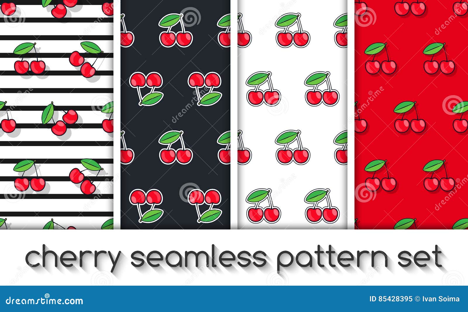 Set of Patterns with Cherries, Seamless Texture, Wallpaper. Stock ...