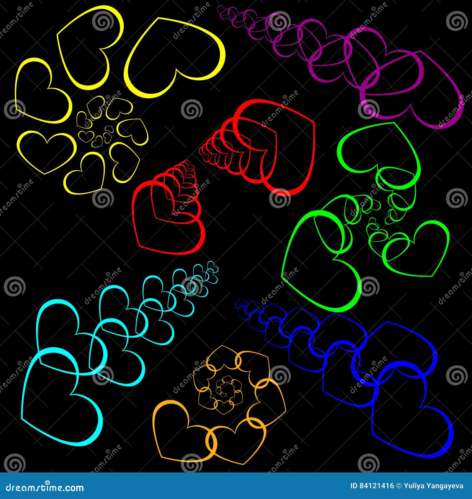 Set Patterns of Hearts and Linear Spiral Stock Vector - Illustration of ...