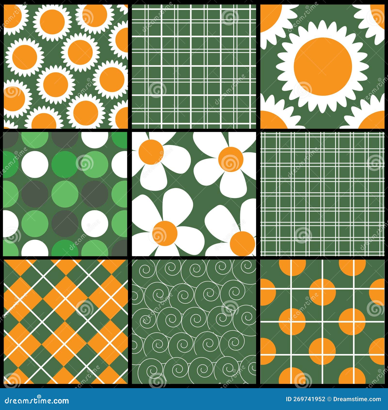 Set of Nine Green Retro Style Patterns Stock Vector - Illustration of ...