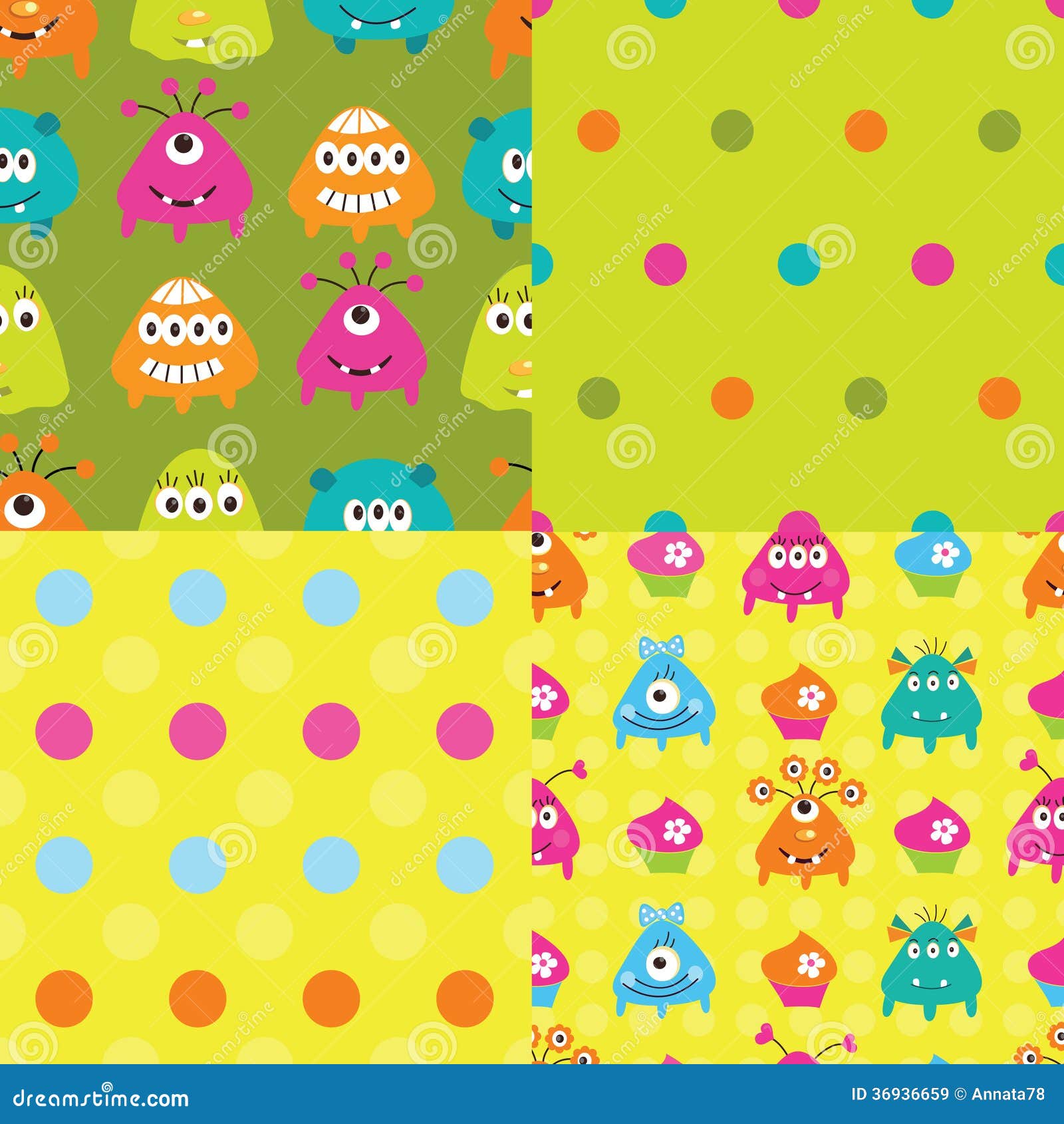 Set of Patterns with Monsters Stock Vector - Illustration of cute ...