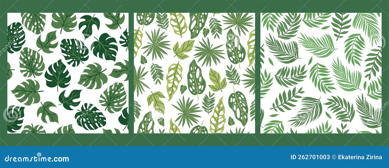 Set of Patterns with Tropical Leaves. Vector Graphics Stock Vector - Illustration of natural ...