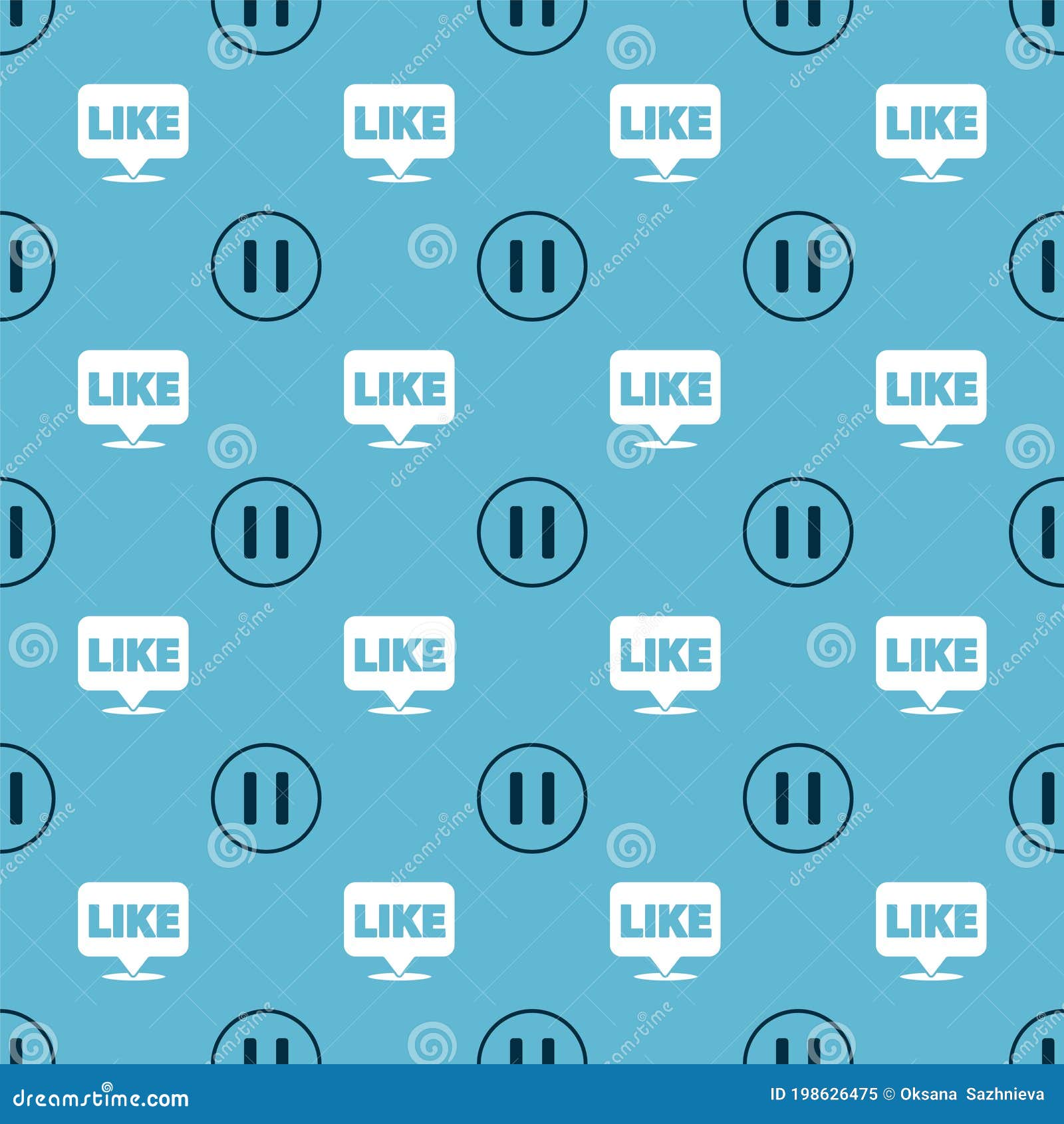 Set Pause Button and Like in Speech Bubble on Seamless Pattern. Vector ...