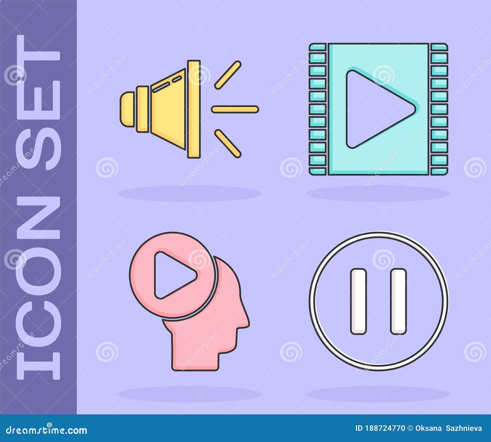 Set Pause Button, Speaker Volume, Head People with Play Button and Play ...