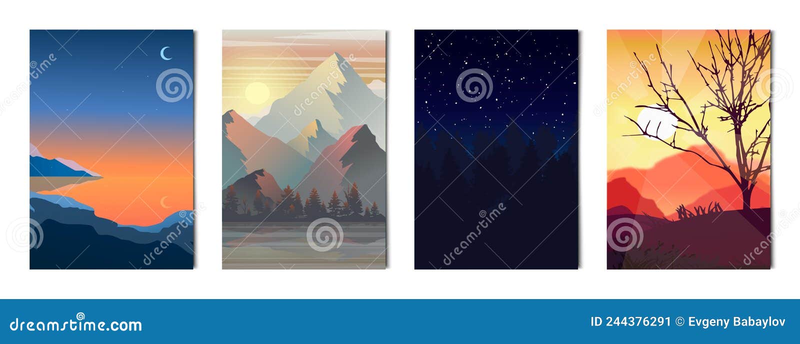 Set of 4 Pcs Different Vertical Backgrounds Landscapes - Vector Stock ...