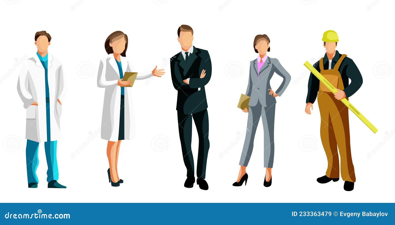 Set of 5 Pcs People of Different Professions on a White Background ...