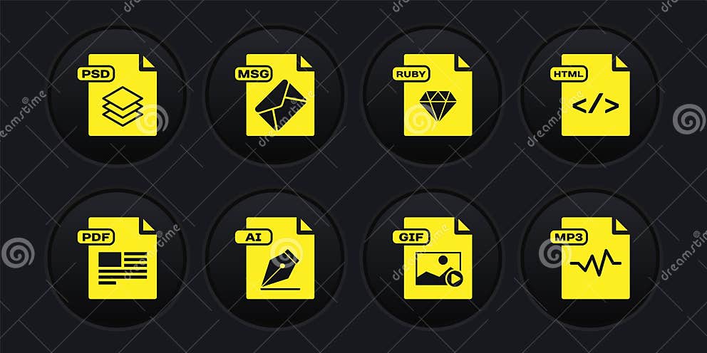 Set Pdf File Document Html Ai Gif Ruby Msg Mp3 E Icono De Psd. Vector ... Set Pdf File Document Html Ai Gif Ruby Msg Mp3 E Icono De Psd. Vector ...