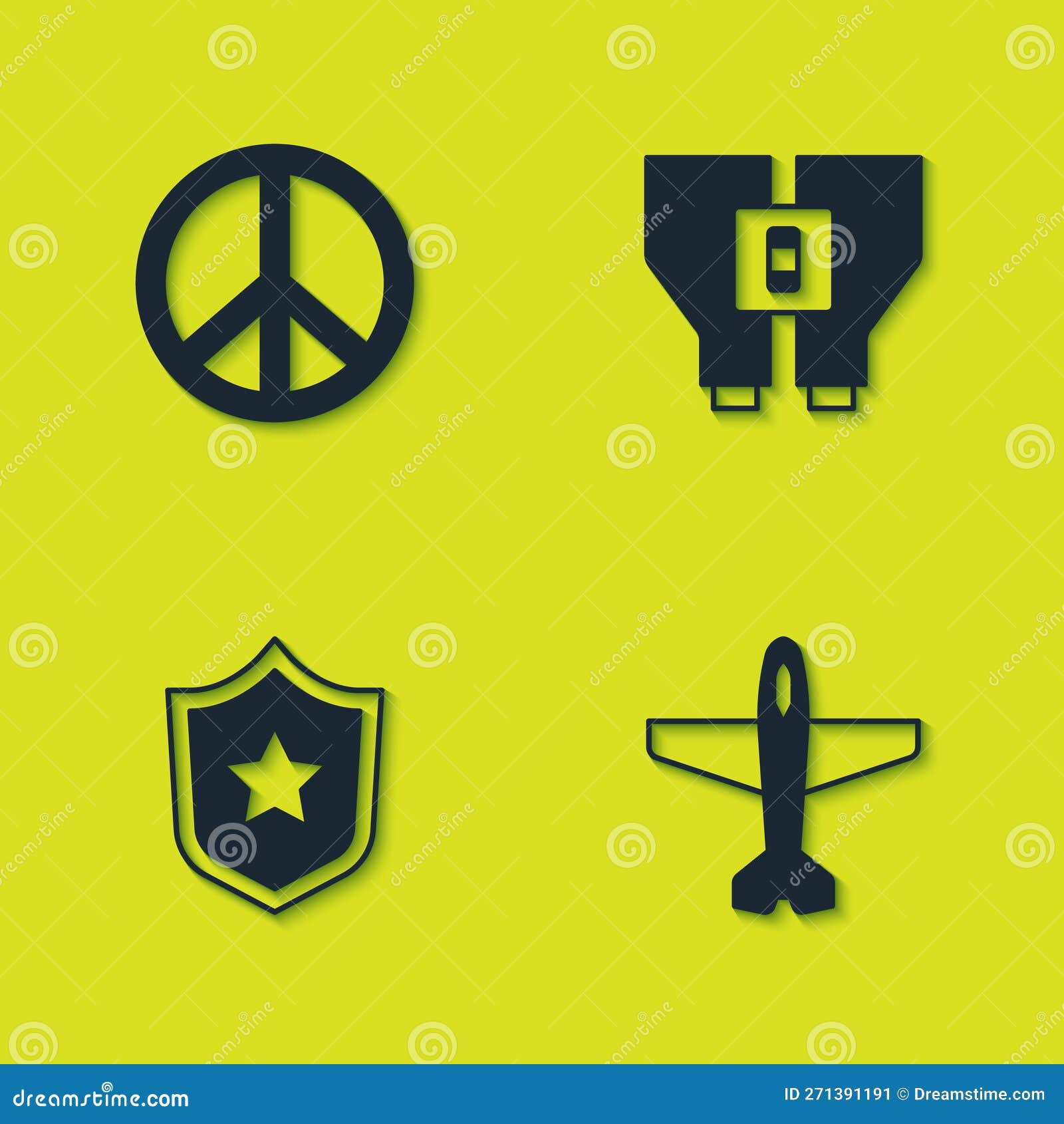 Set Peace, Plane, Police Badge and Binoculars Icon. Vector Stock Vector ...