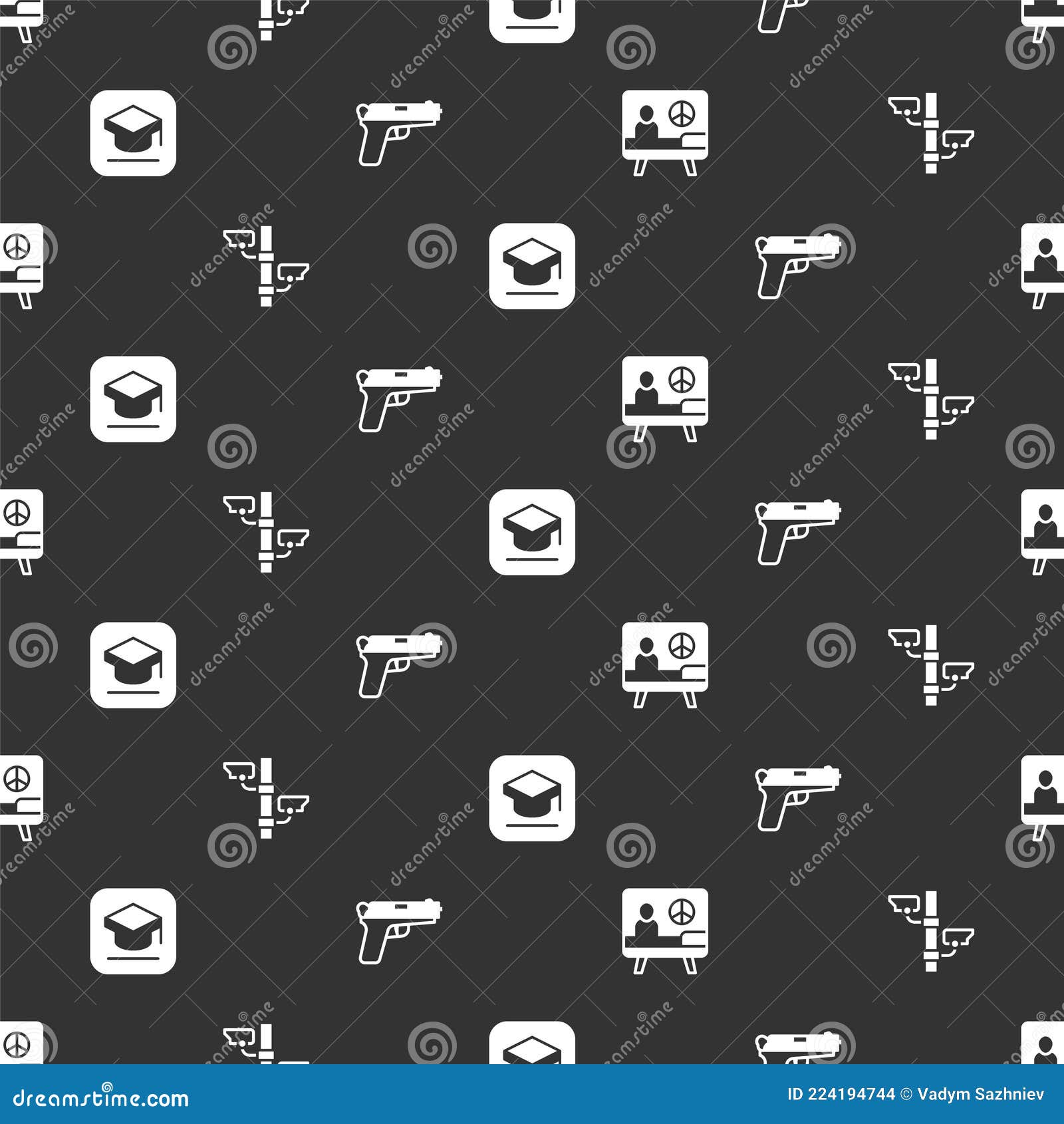 Set Peace, Security Camera, Graduation Cap and Pistol or Gun on ...