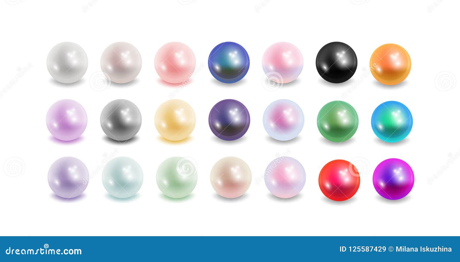 A Set of Pearls of Different Colors Stock Vector - Illustration of blue ...