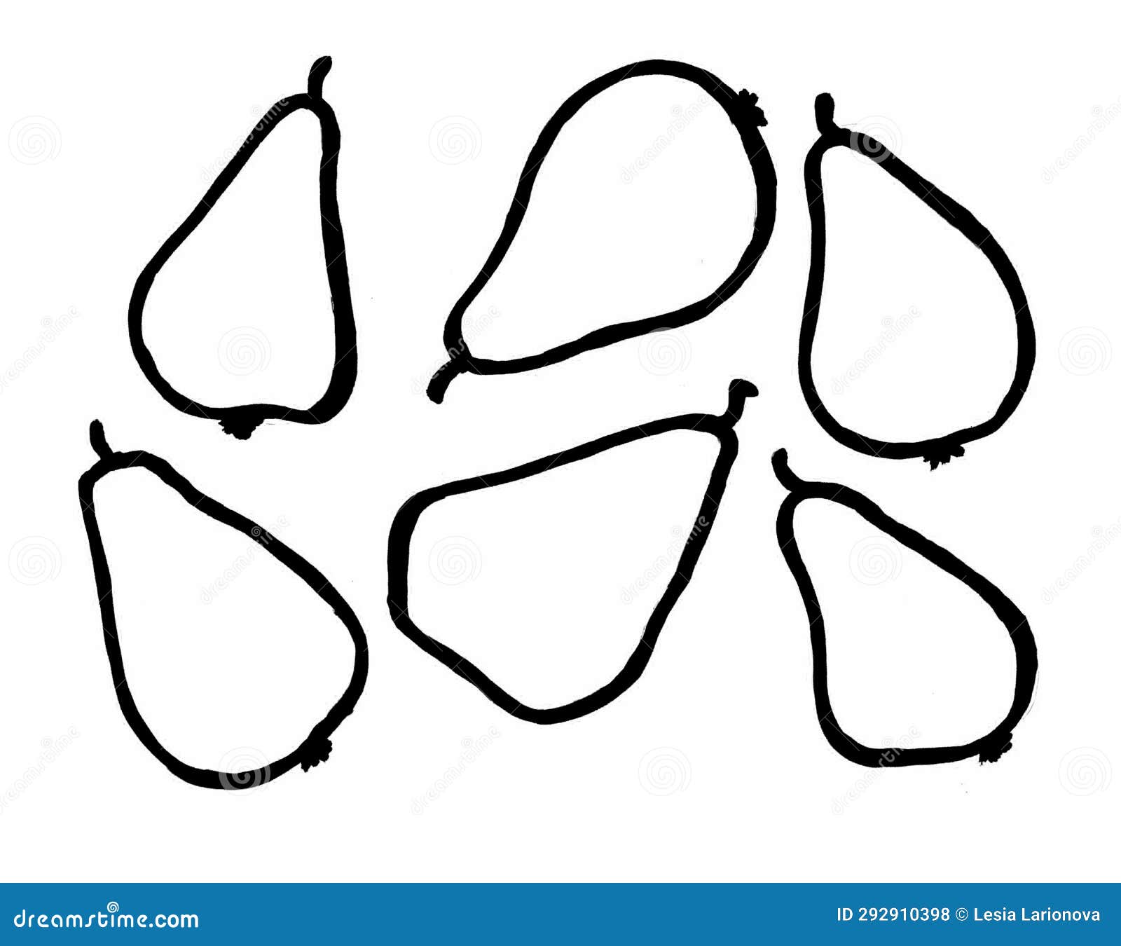 Set with Pears in Black Outline on a White Background. Stock ...