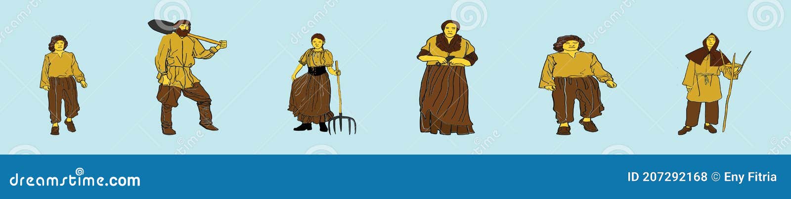 Set Of Peasant Cartoon Icon Design Template With Various Models. Vector ...
