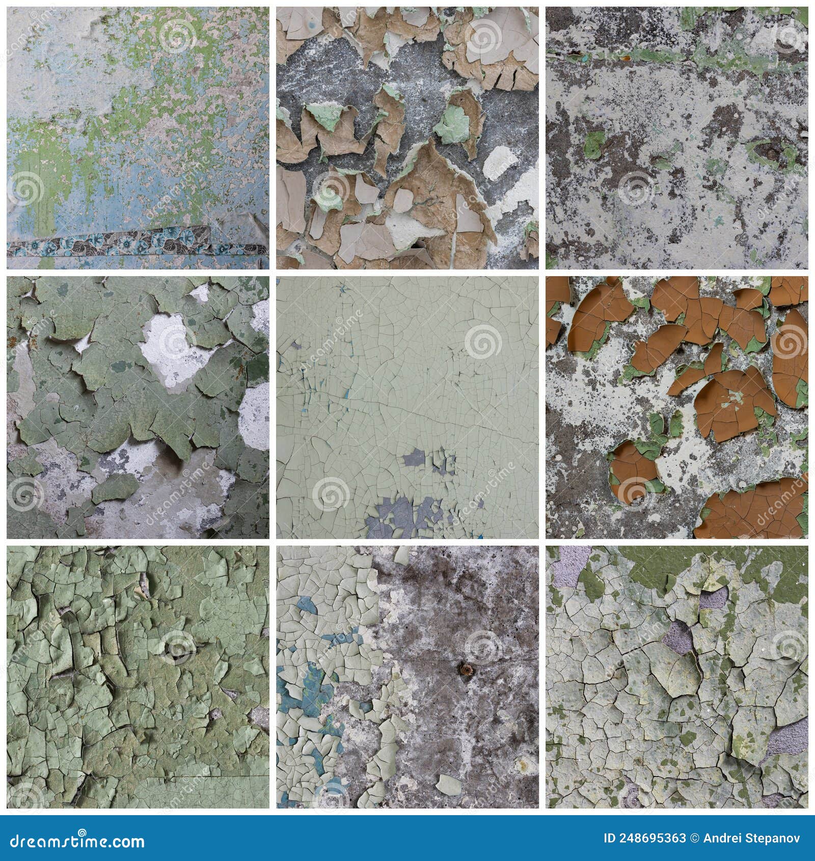 Set of Peeling Paint Textures. Old Concrete Walls with Cracked Flaking ...